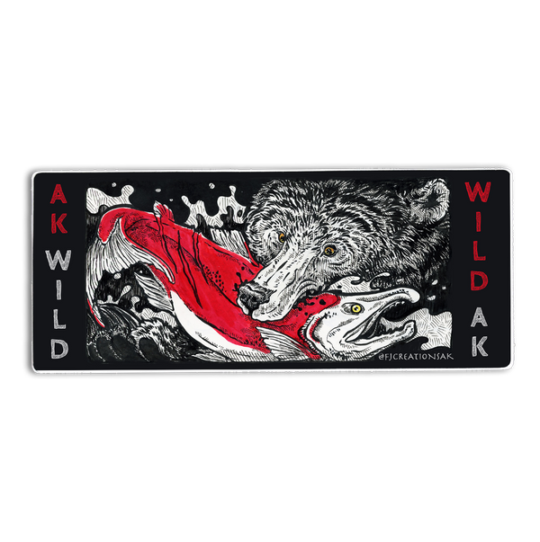 "Wild Alaskan Grizzly Bear and Salmon" Vinyl Sticker - FJ Creations